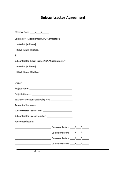 Subcontractor Agreement printable pdf download
