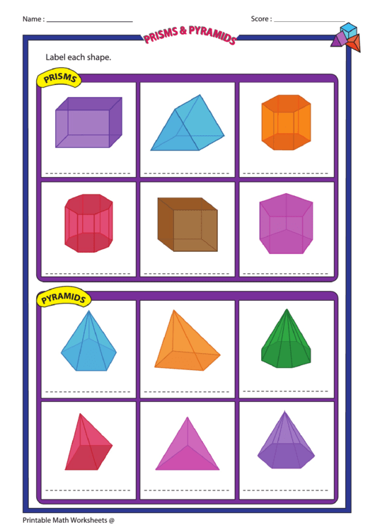 Properties Of Prisms And Pyramids Worksheets