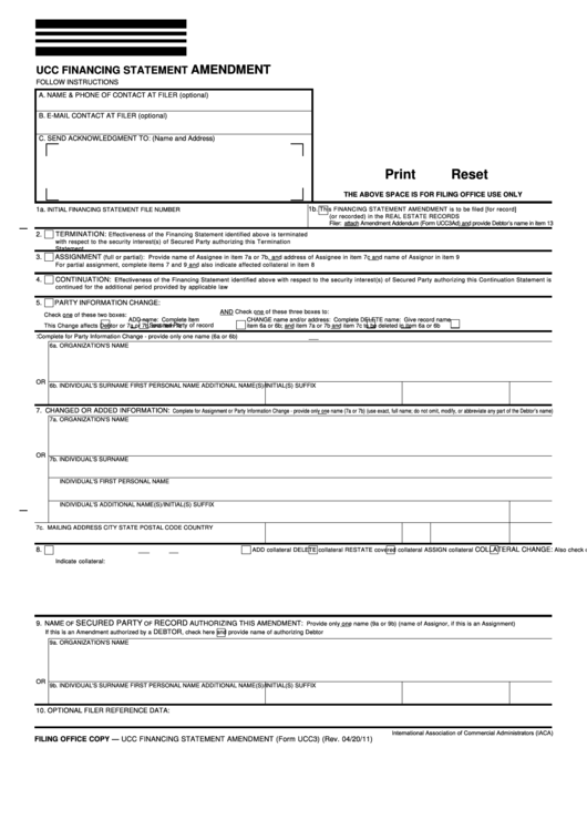 Fillable Ucc Financing Statement Amendment Printable Pdf Download