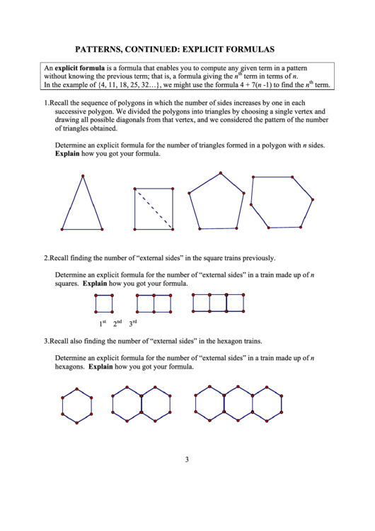 Patterns, Continued: Explicit Formulas printable pdf download