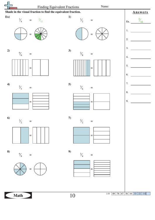 Finding Equivalent Fractions Worksheet With Answer Key printable pdf ...