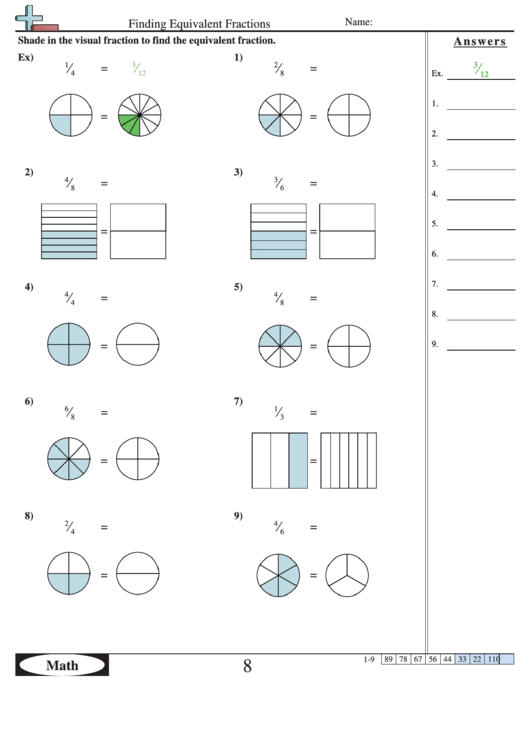 Finding Equivalent Fractions Worksheet With Answer Key printable pdf ...