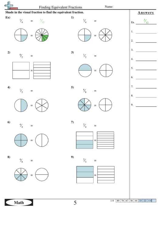 Finding Equivalent Fractions Worksheet With Answer Key printable pdf download