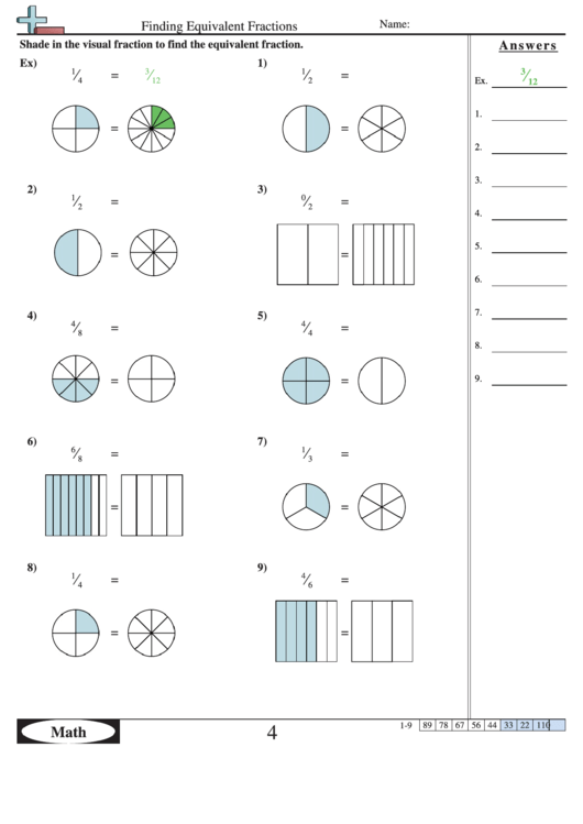 Finding Equivalent Fractions Worksheet With Answer Key Printable Pdf 