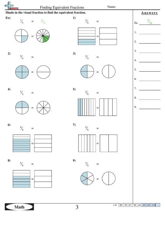 Finding Equivalent Fractions Worksheet With Answer Key printable pdf ...