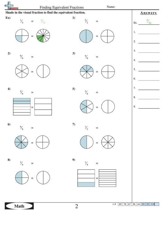 Finding Equivalent Fractions Worksheet With Answer Key printable pdf ...