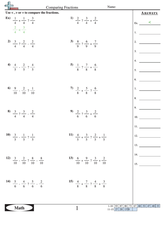 Comparing Fractions Worksheet printable pdf download