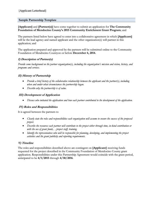 Sample Partnership Template printable pdf download