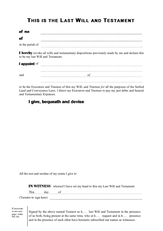 Free Last Will And Testament Template Wisconsin Free Printable Templates