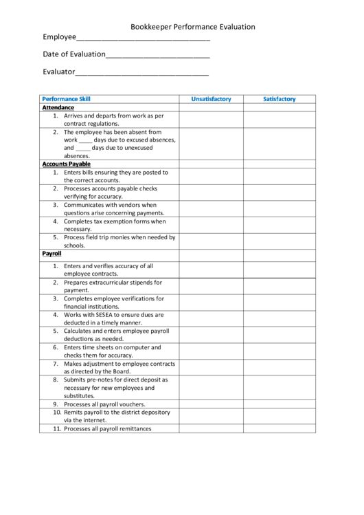 Bookkeeper Performance Evaluation printable pdf download