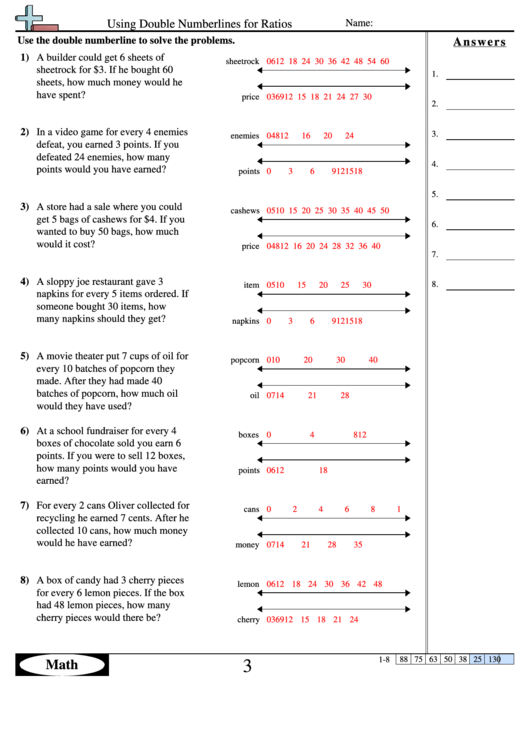 Double Number Line Worksheets