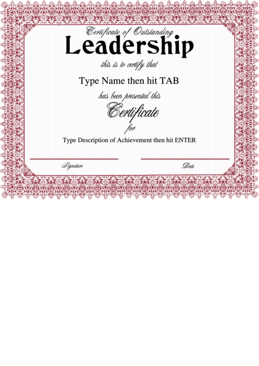 Fillable Leadership Certificate Template printable pdf download