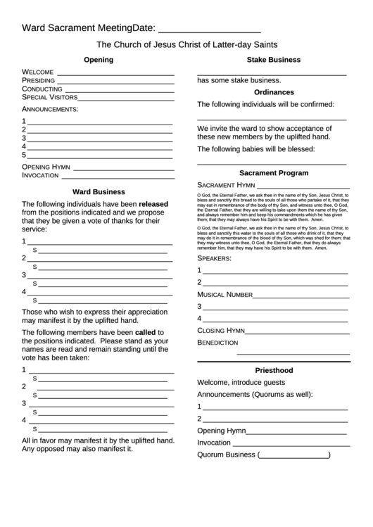 Sacrament Meeting Program Template Printable Pdf Download