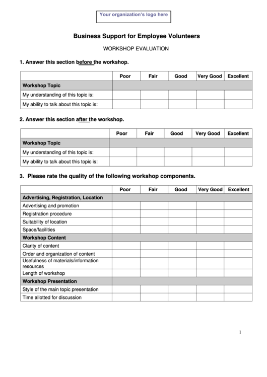 Workshop Evaluation printable pdf download