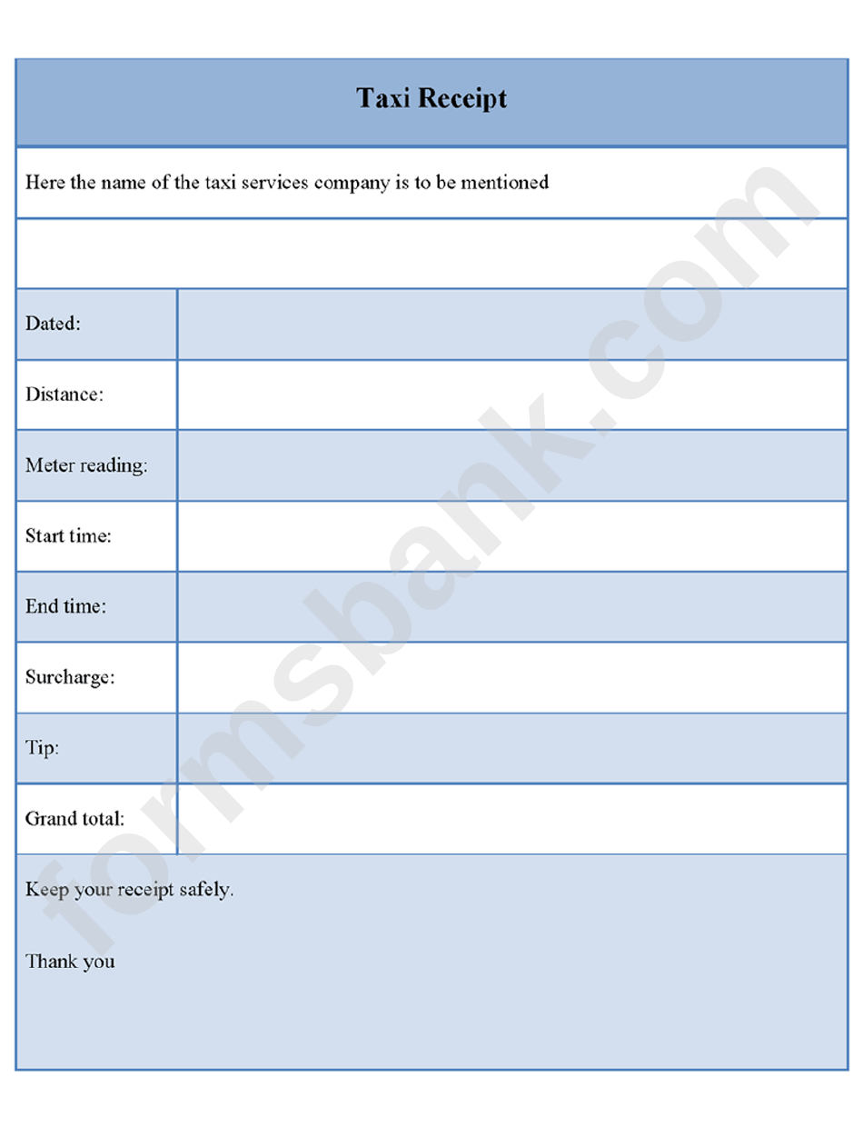 Taxi Receipt Template printable pdf download