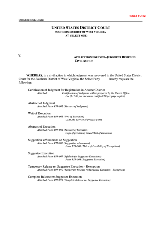 Fillable Application For Post Judgment Remedies Printable Pdf Download