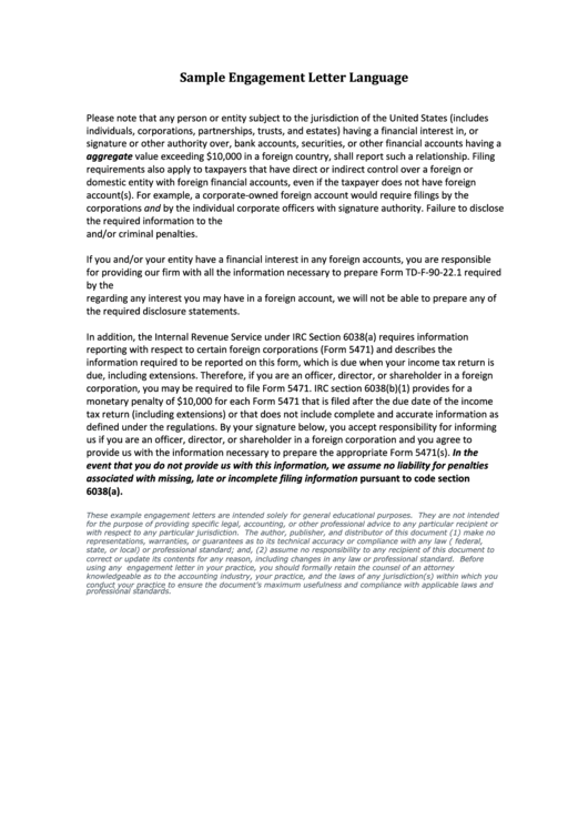 Sample Engagement Letter Language Instructions printable pdf download