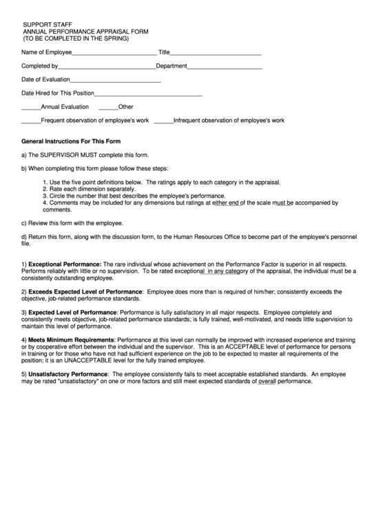 Annual Performance Appraisal Form printable pdf download