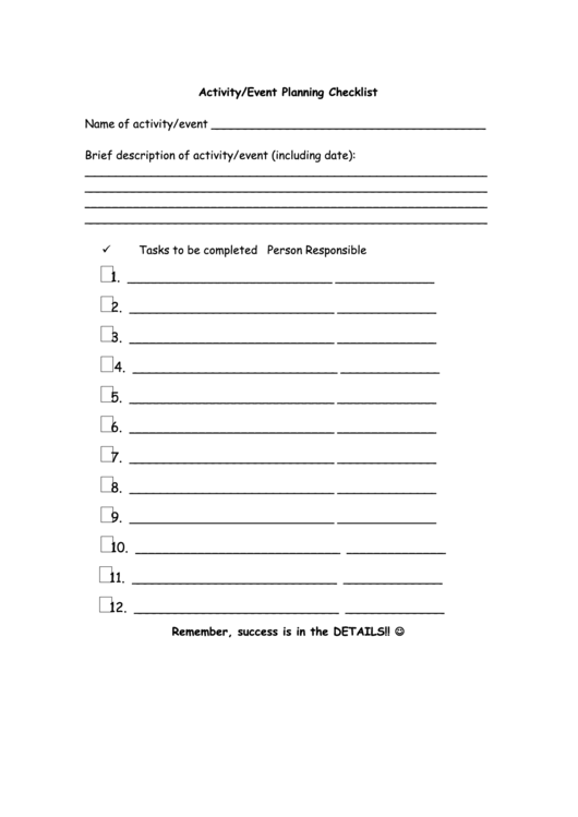 Activity Or Event Planning Checklist 2 printable pdf download