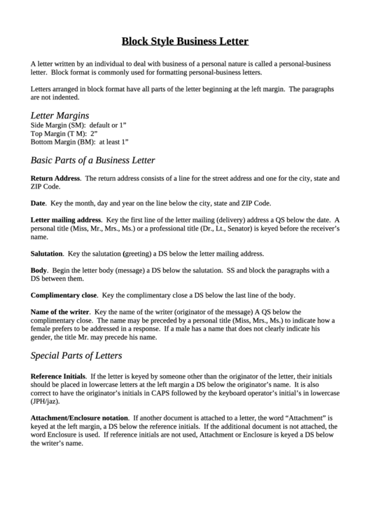 Block Style Business Letter 7 printable pdf download