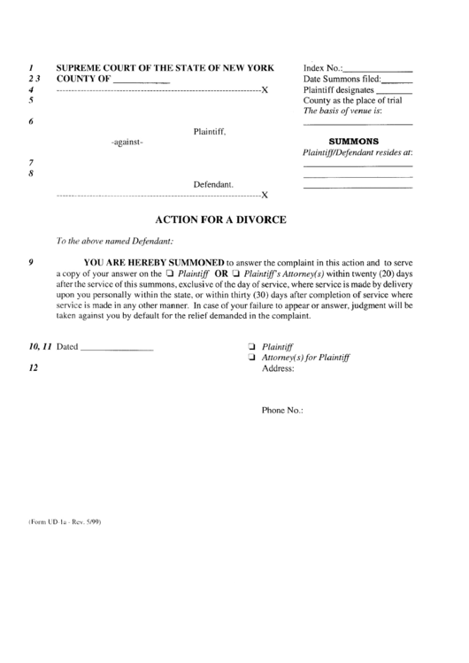 Fillable Action For Divorce printable pdf download