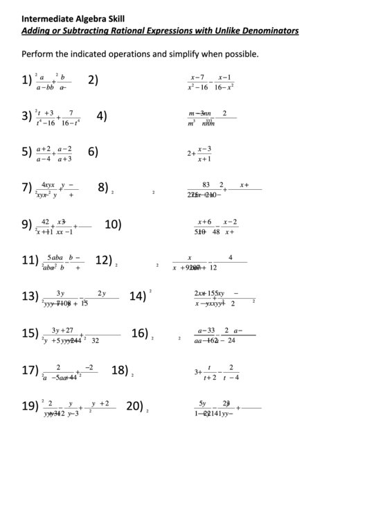 8 3 Adding And Subtracting Rational Expressions Answer Key