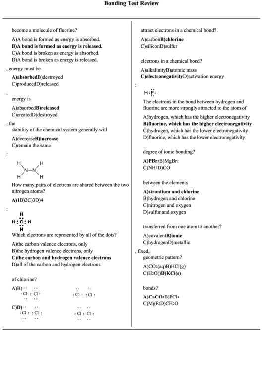 Bonding Test Review printable pdf download