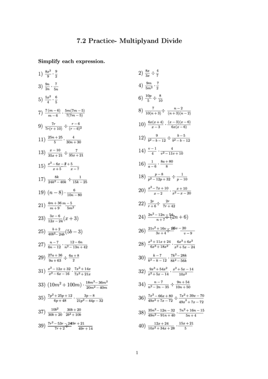 Practice - Multiply And Divide printable pdf download