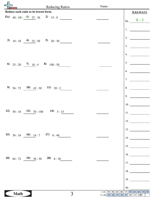 Reducing Ratios Worksheet With Answer Key Printable Pdf Download