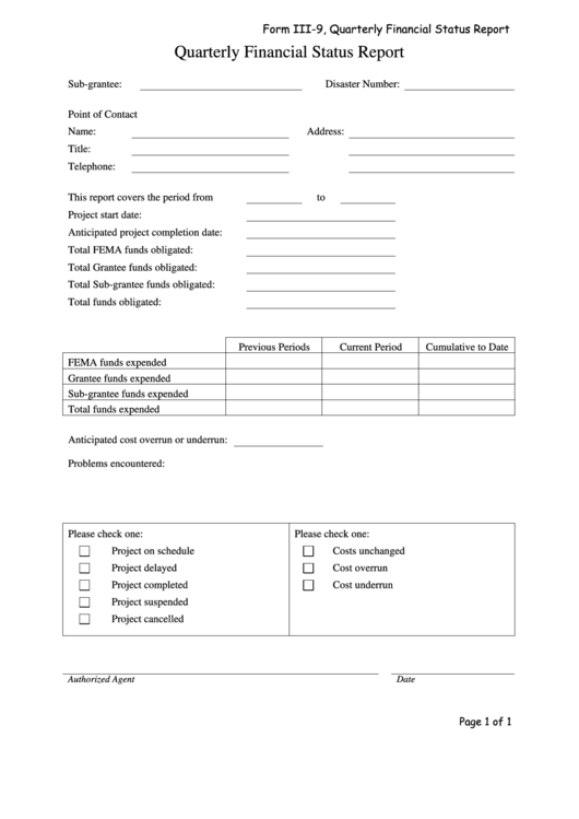 Quarterly Financial Status Report printable pdf download