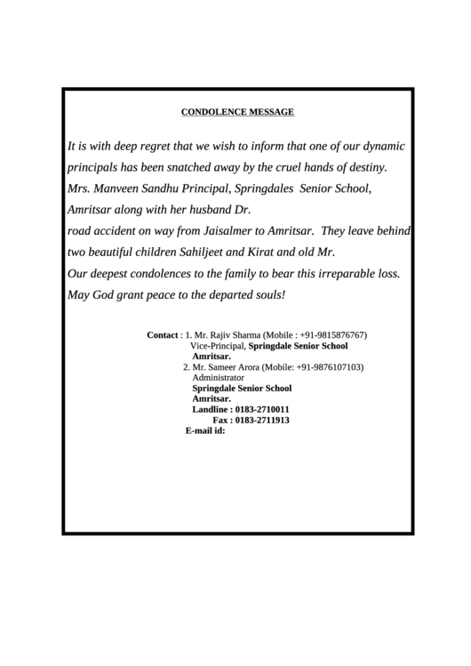 Condolence Message printable pdf download