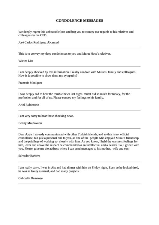 Condolence Messages printable pdf download