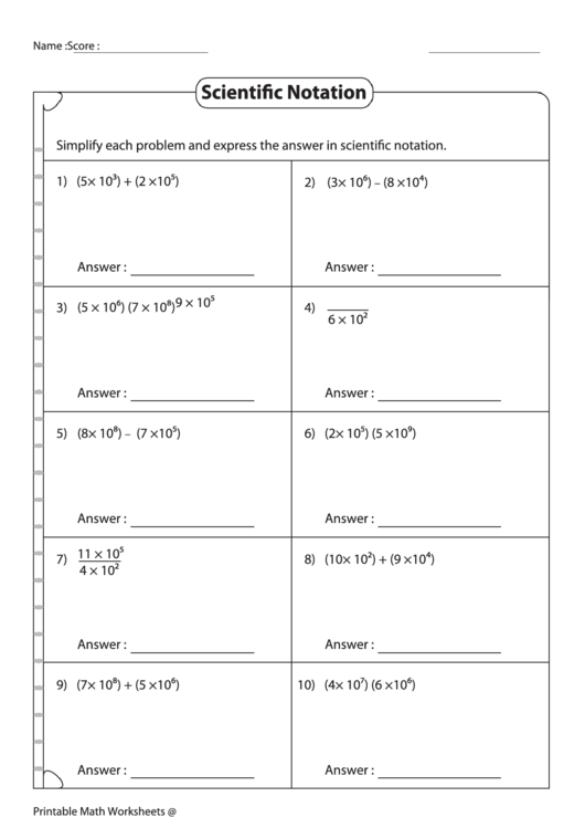 Expressing Numbers In Scientific Notation Worksheet With Answer Key