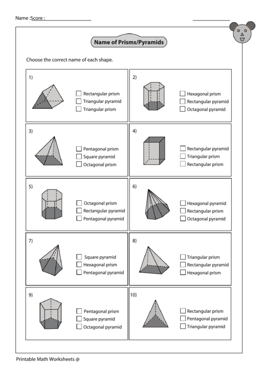Name Of Prisms Pyramids Worksheet With Answer Key Printable Pdf Download