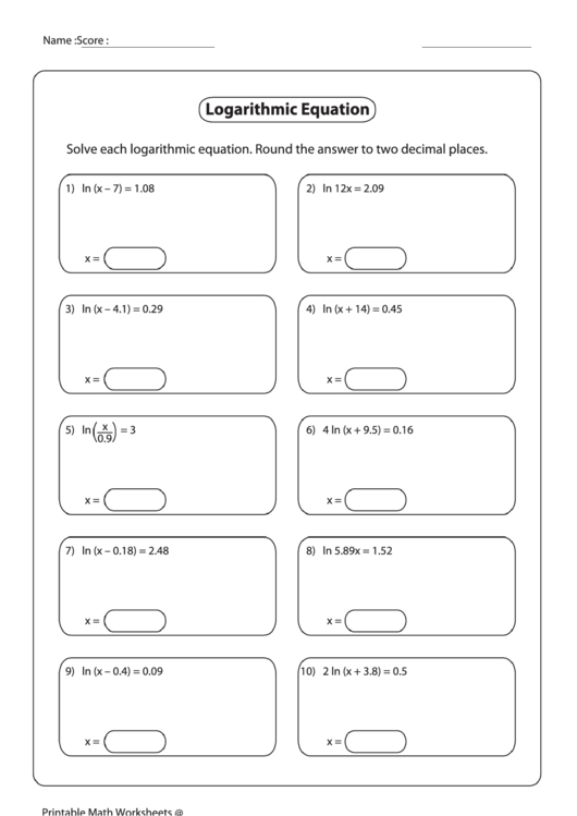 Logarithmic Equation Worksheet printable pdf download