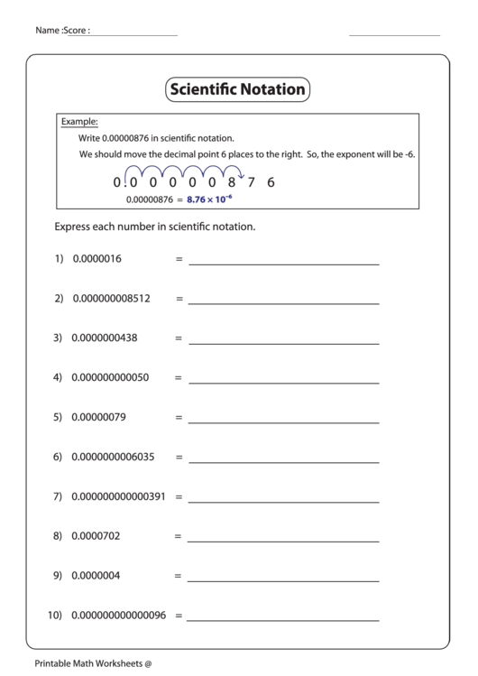 Expressing Numbers In Scientific Notation Worksheet With Answer Key 