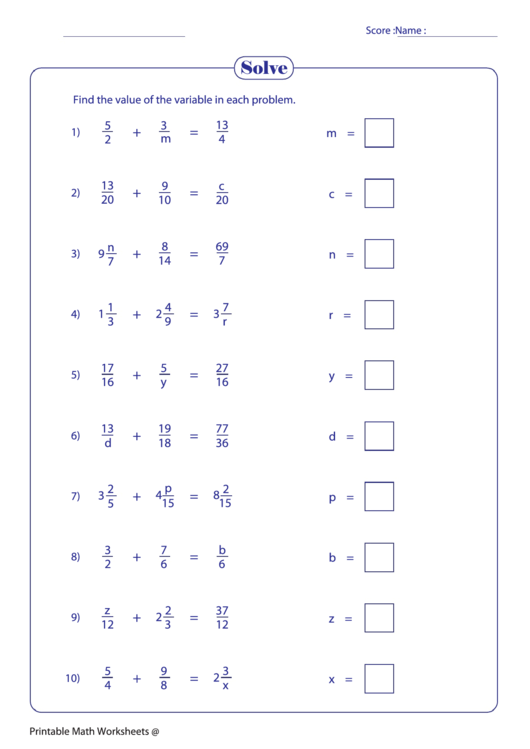 Solve Equations printable pdf download