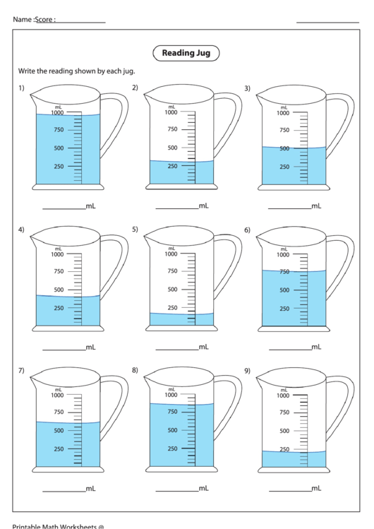 Reading Jug Worksheet printable pdf download