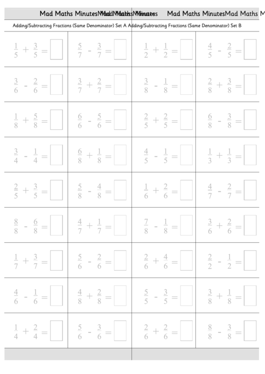 Adding/subtracting Fractions Math Worksheets printable pdf download
