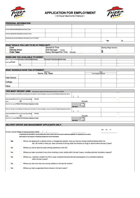 Fillable Application For Employment Printable Pdf Download