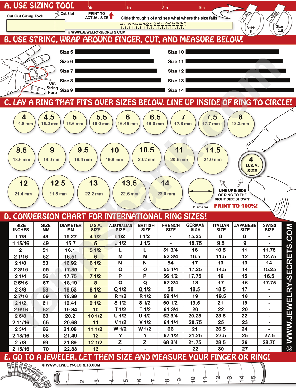 Ring Sizer Chart printable pdf download