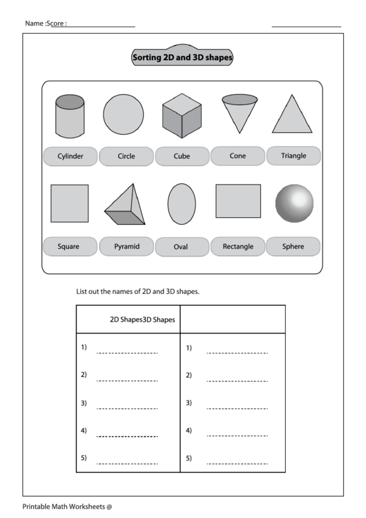 Sorting 2d And 3d Shapes printable pdf download