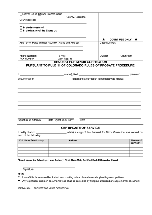 Fillable Request For Minor Correction printable pdf download