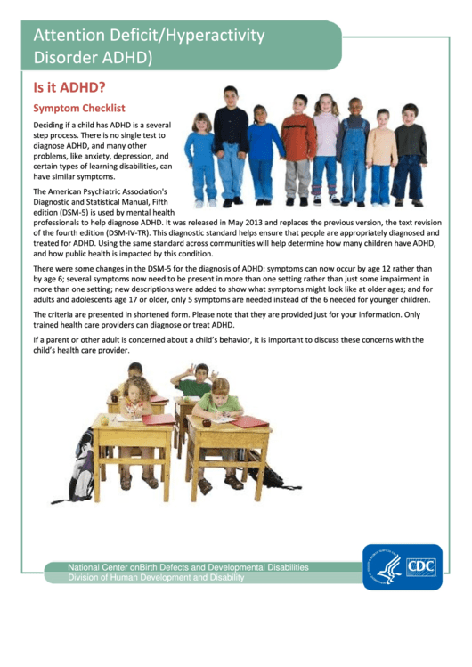 Adhd Symptoms Checklist Printable Pdf Download