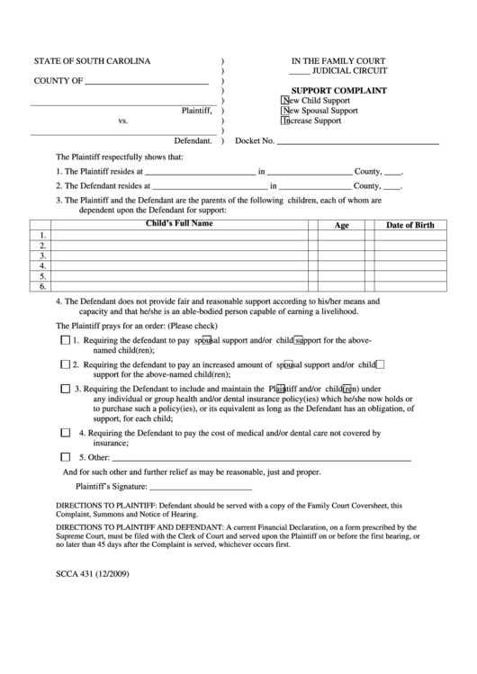 Support Complaint printable pdf download