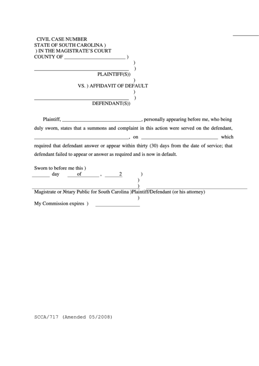 Affidavit Of Default printable pdf download