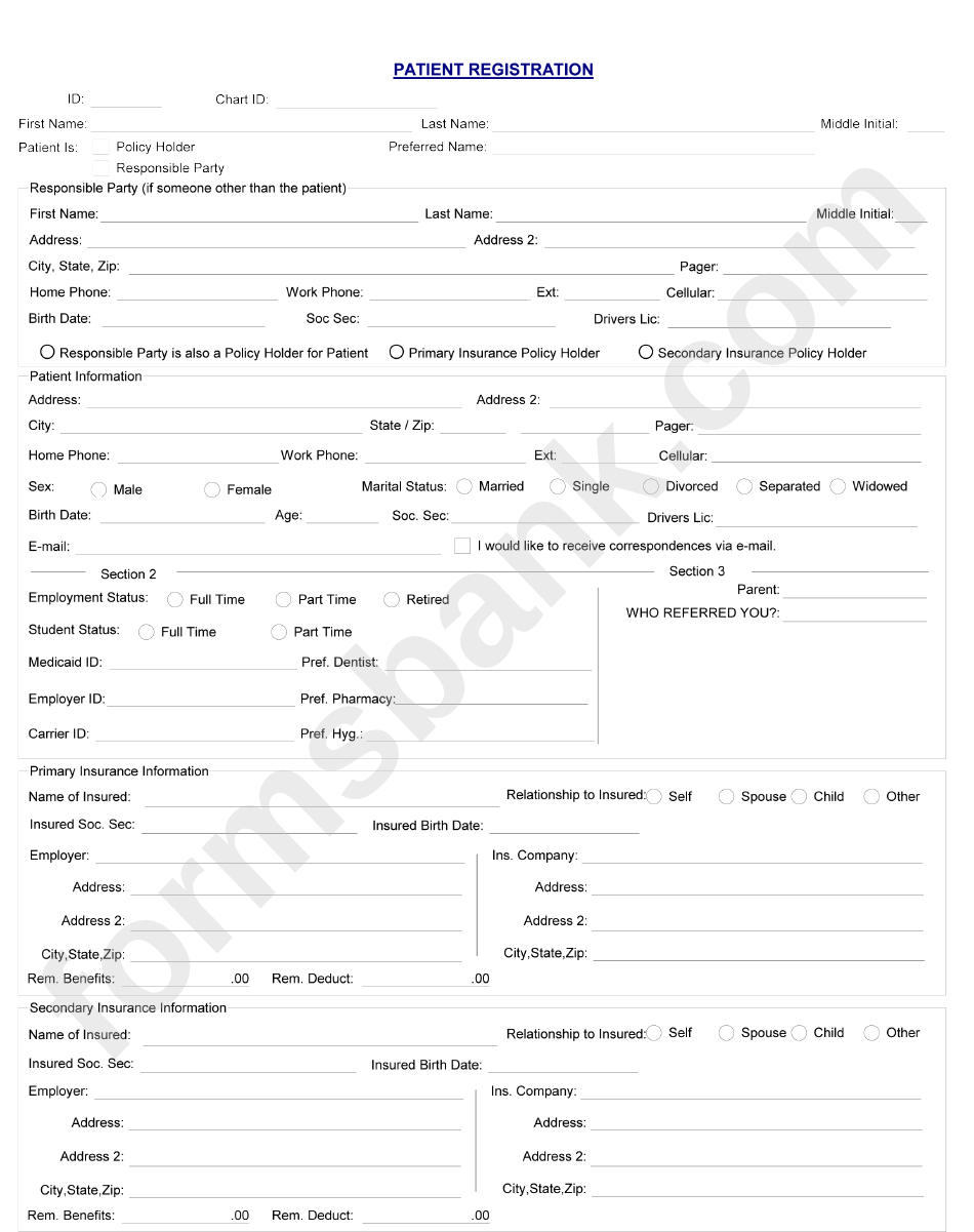 Patient Registration Form printable pdf download