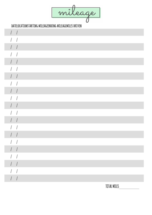Blank Mileage Log Template - Green printable pdf download