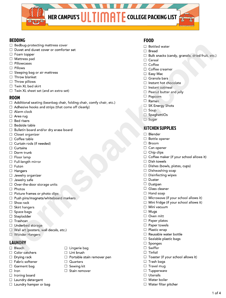 The Ultimate College Packing List Printable Pdf Download