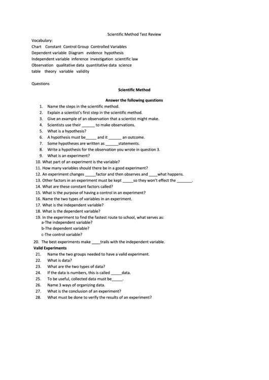 Scientific Method Test Review printable pdf download